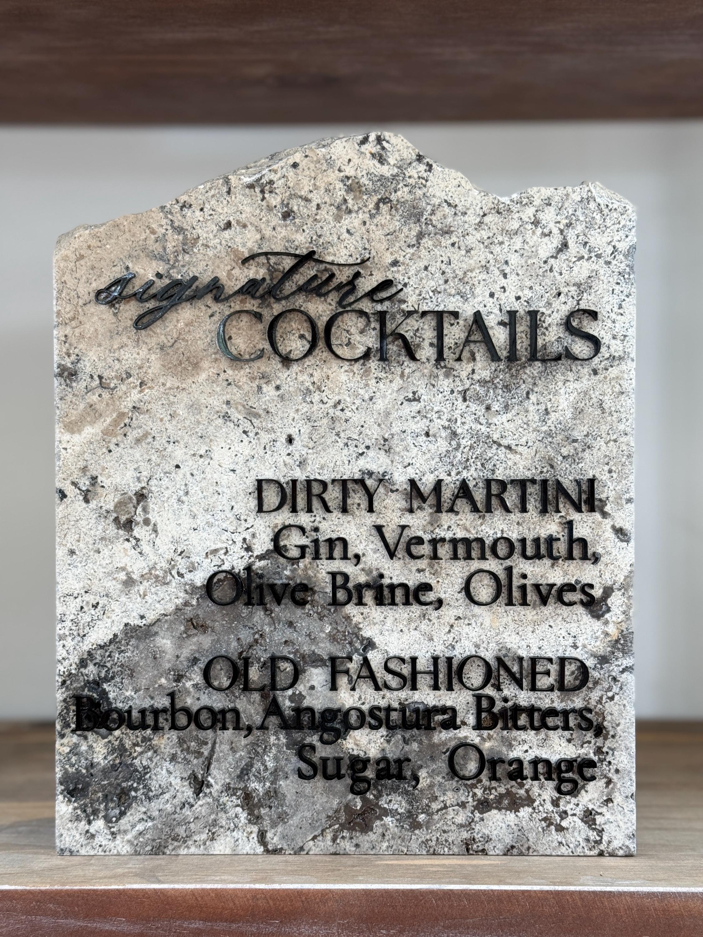 Wedding Bar Sign Signature Cocktails Stone Travertine With Acrylic ...