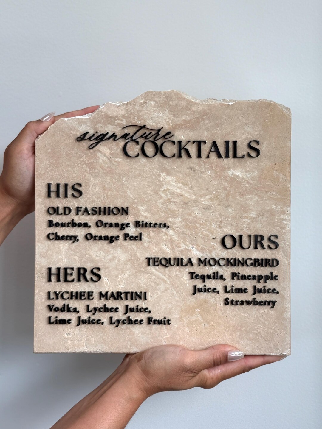 Wedding Bar Sign Signature Cocktails Stone Travertine With Acrylic ...