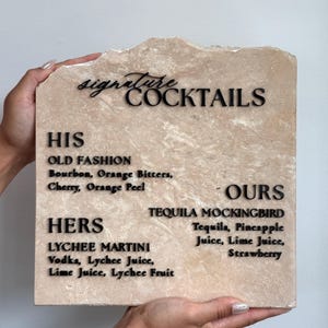 Wedding Bar Sign Signature Cocktails Stone Travertine With Acrylic ...