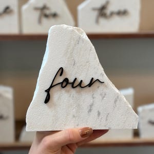 White Marble Stone Table Numbers With Black Cursive: Rustic Wedding ...