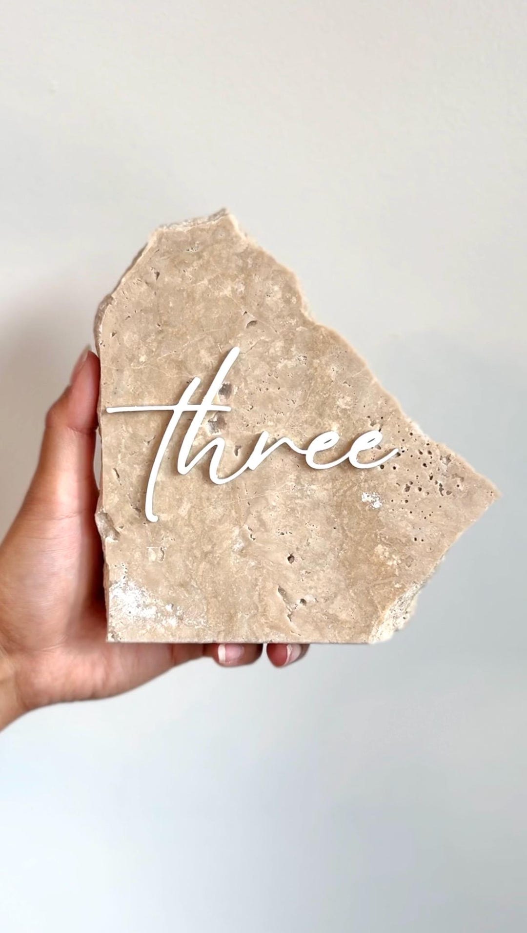 Table Numbers Wedding Travertine Stone White Acrylic Cursive Font ...