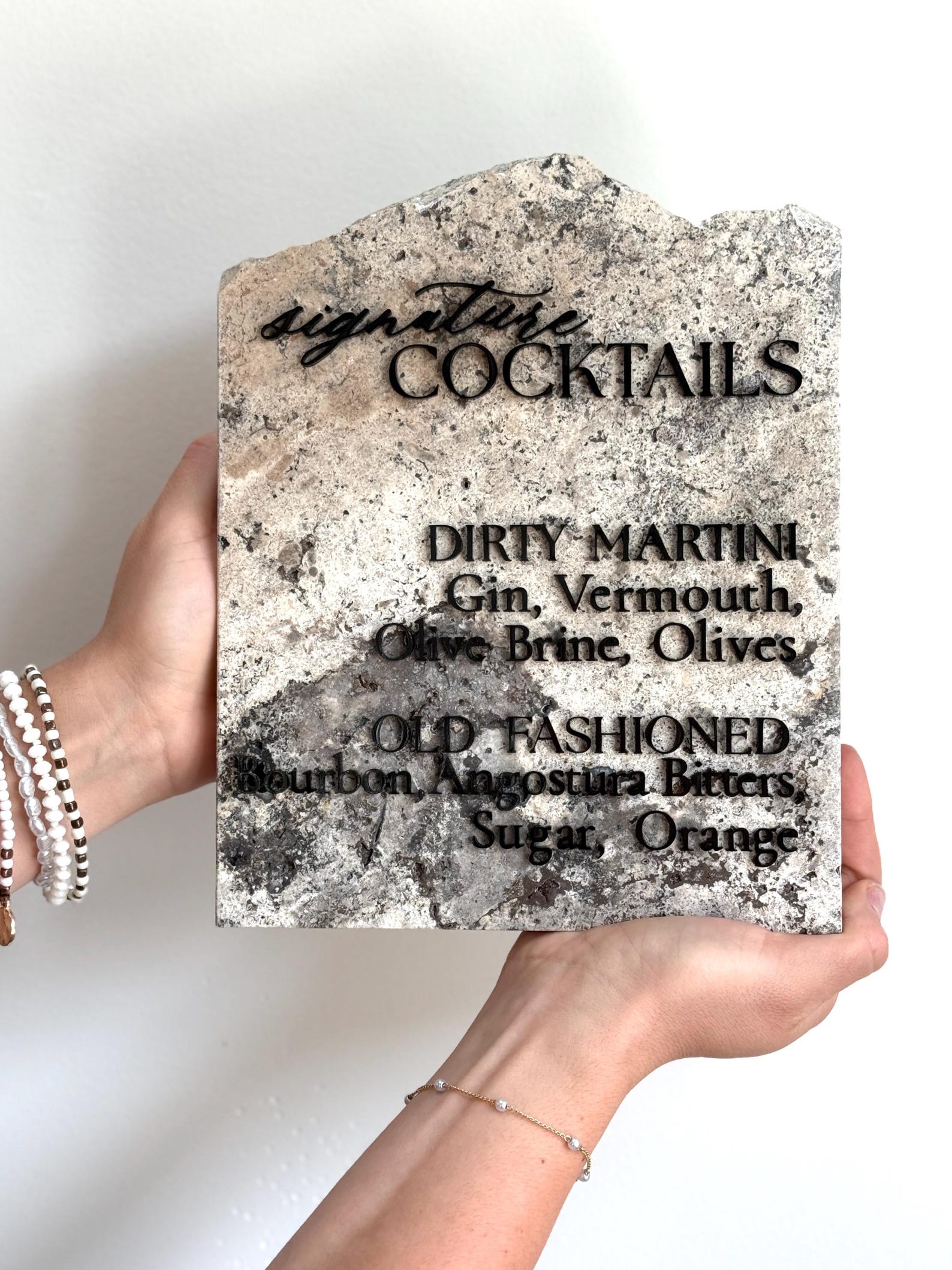 Wedding Bar Sign Signature Cocktails Stone Travertine With Acrylic ...