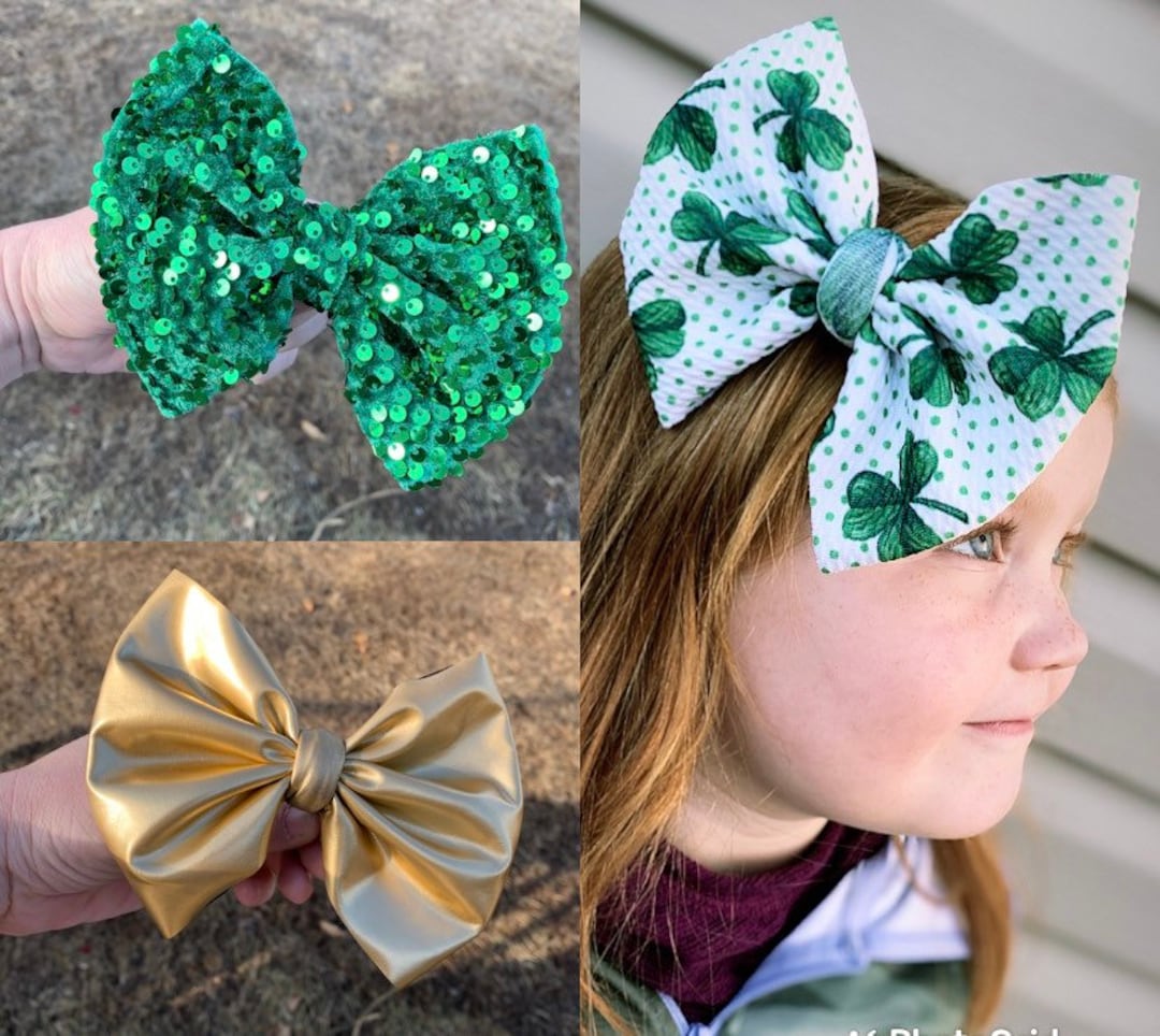 St. Patricks Day Bows Four Leaf Clover Bows Green Sparkle Bow Gold Bows ...