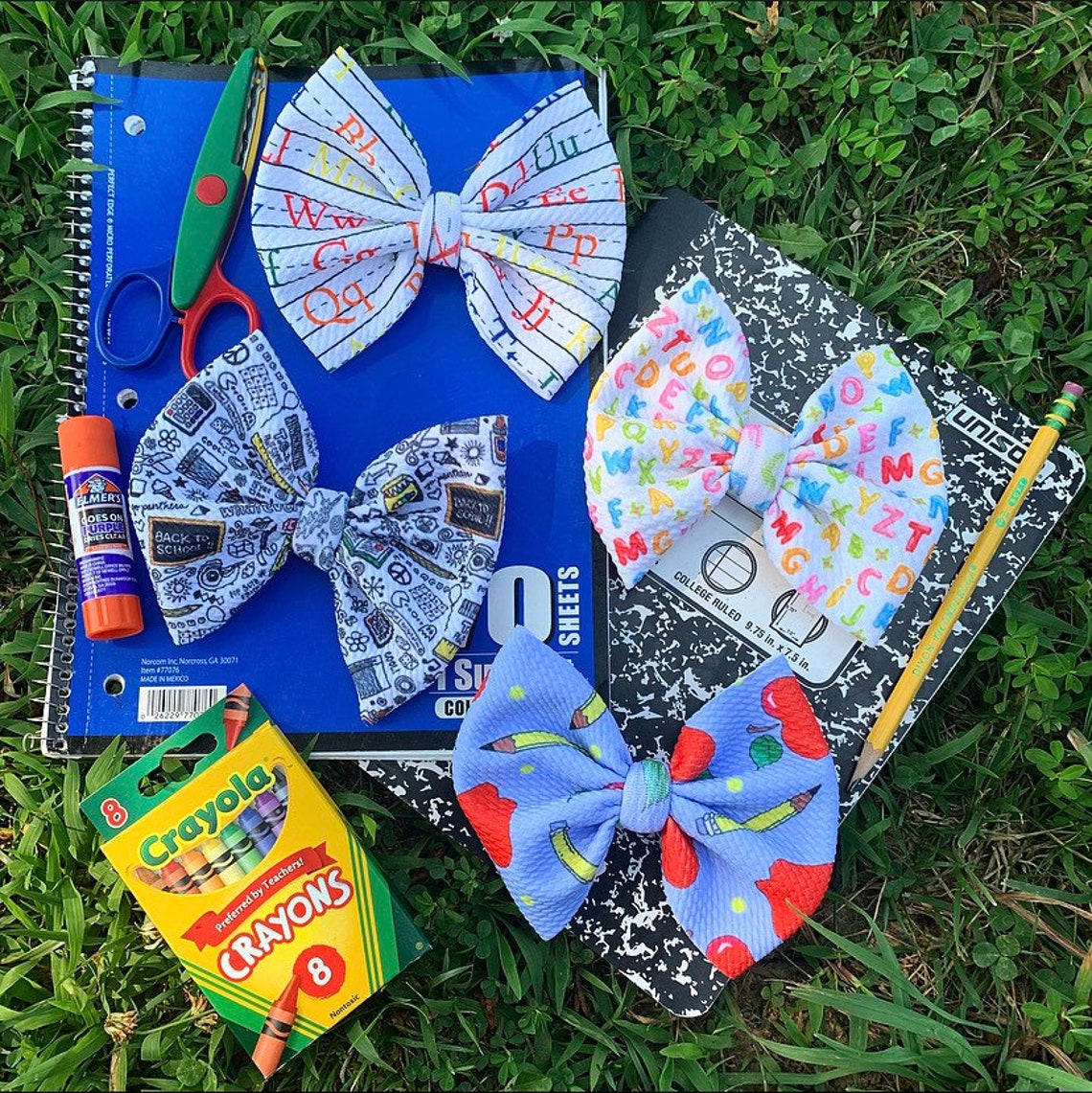 Back to School Bows Pencil Bow Apple Bow Math Bow - Etsy