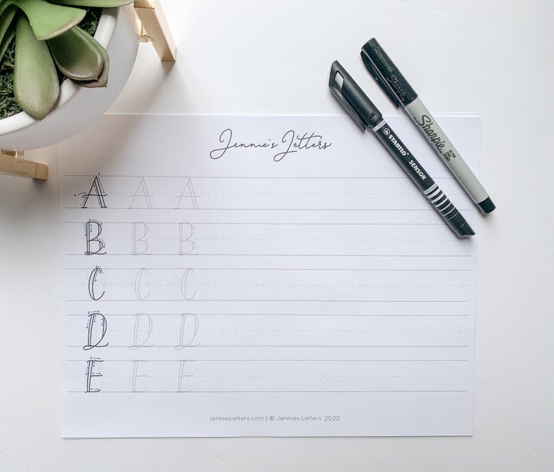 Faux Calligraphy Hand Lettering Practice Worksheets Uppercase - Etsy México