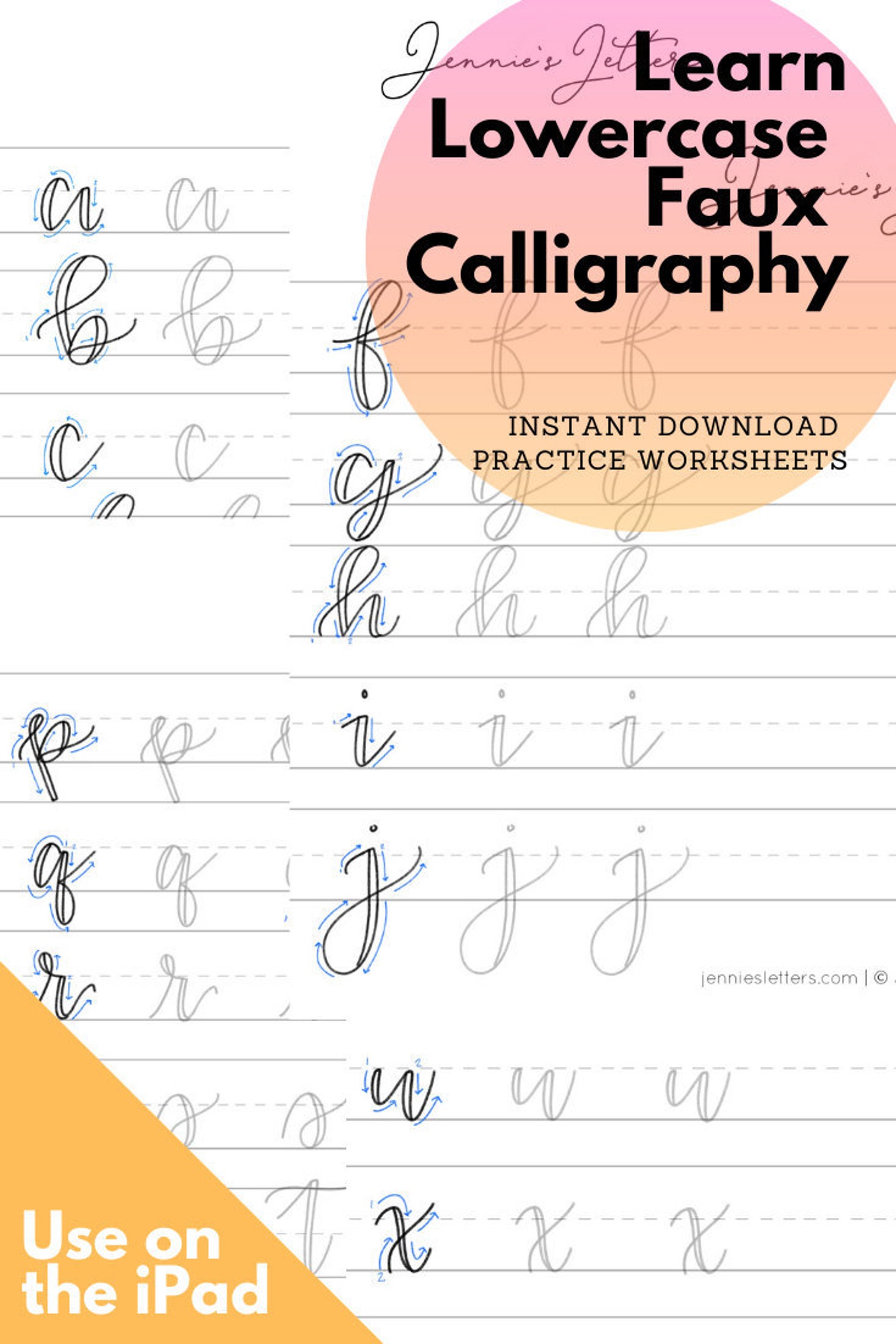 Faux Calligraphy Hand Lettering Practice Worksheets Lowercase - Etsy