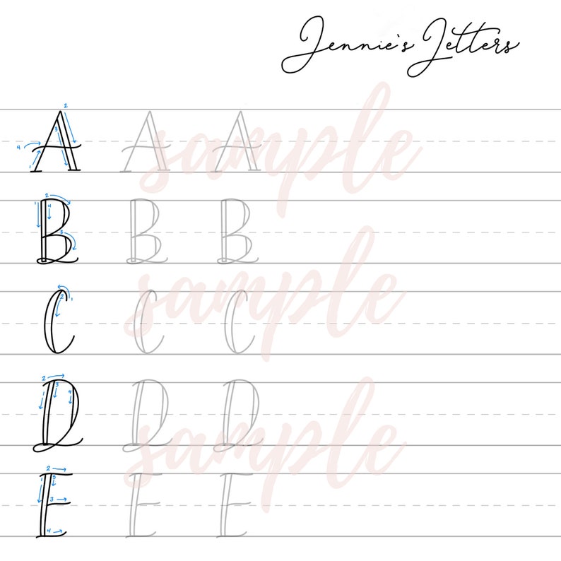 Faux Calligraphy Hand Lettering Practice Worksheets Uppercase - Etsy México