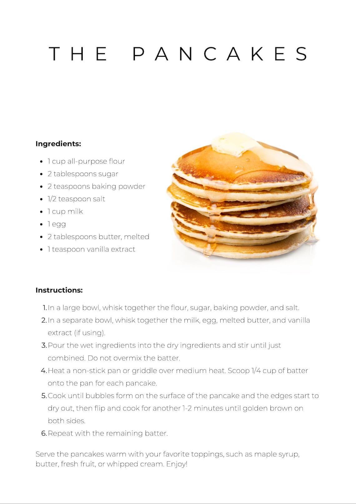 Pancake Recipe Card - Etsy