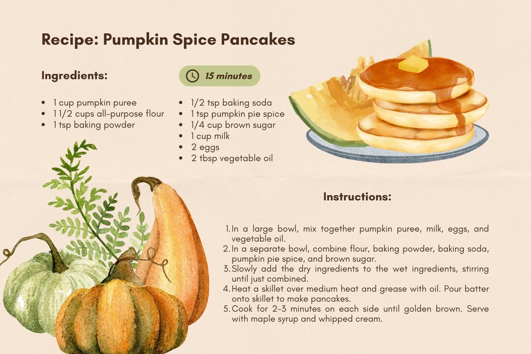 Punkin Spice Pancales Recipe Card - Etsy