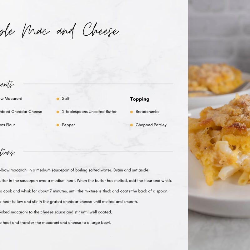 Recipe for Mac and Cheese - Etsy