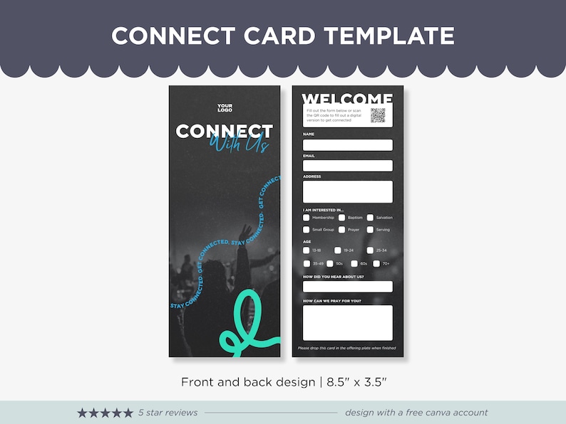 Editable Church Connect Card Template With QR Code (digital Download ...