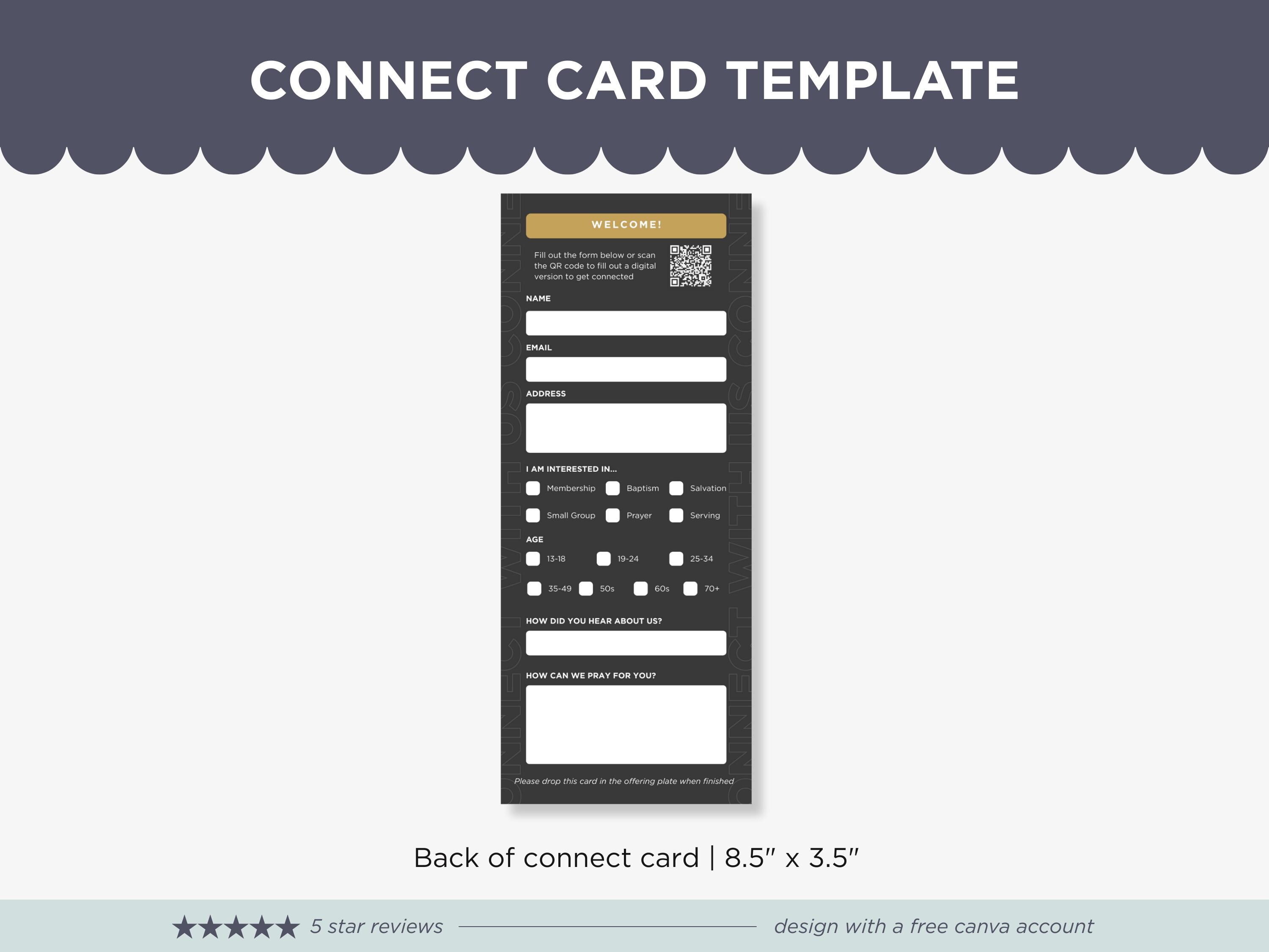 Editable Church Connect Card Template | Modern Church Welcome & Info Card for Canva - Etsy