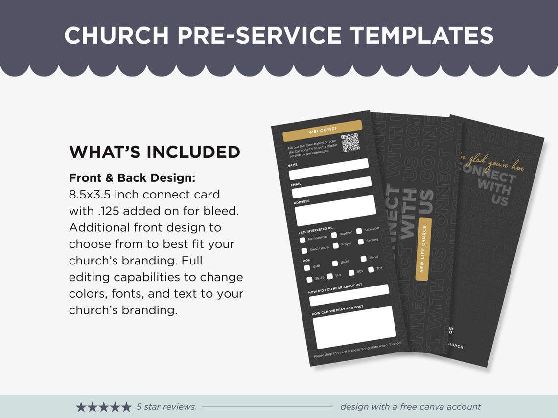 Editable Church Connect Card Template: Modern Welcome Card (canva) - Etsy