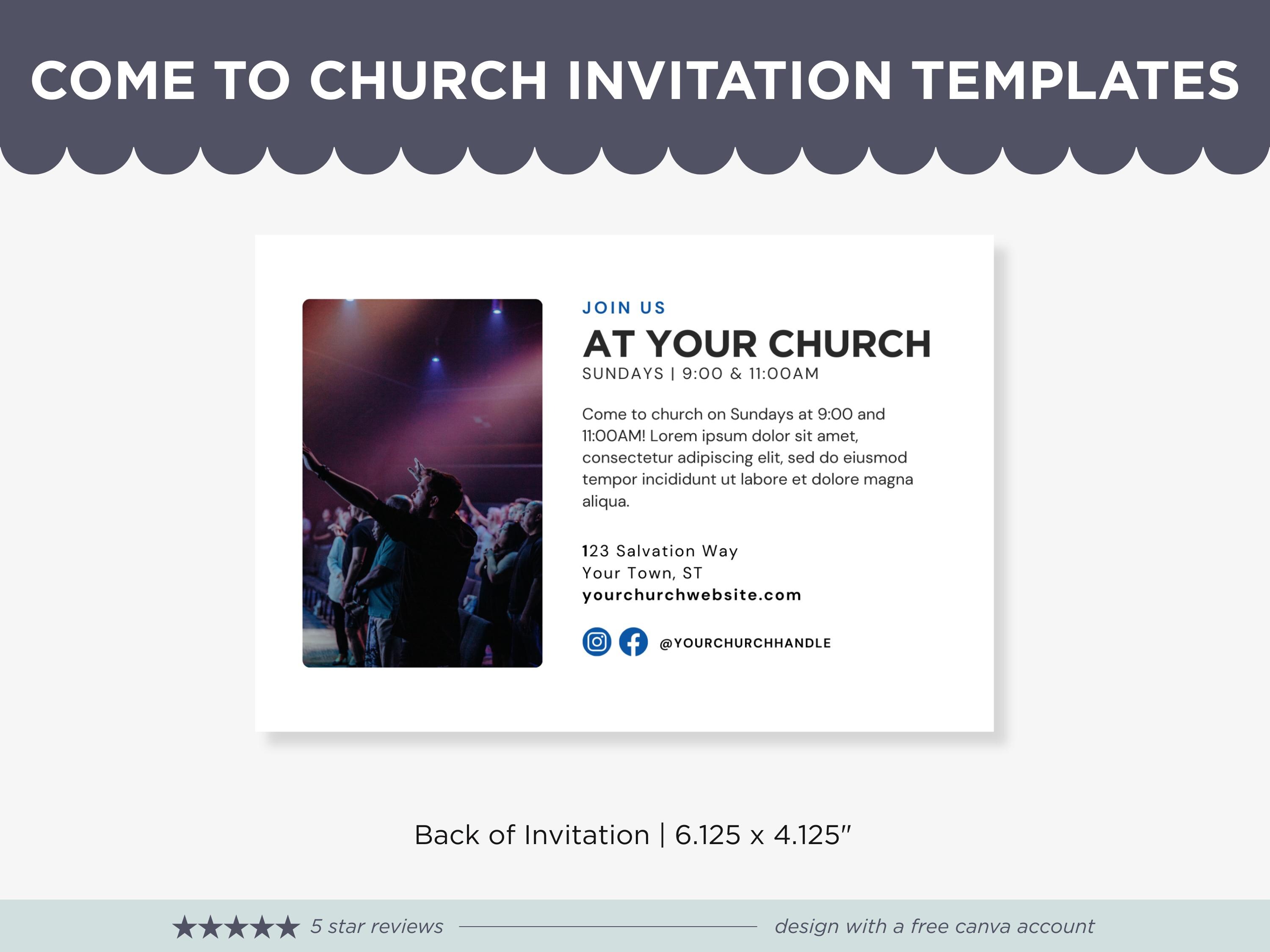 Editable Church Invitation Flyer Template | Canva Church Event Postcard ...
