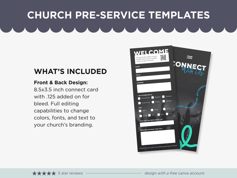 Editable Church Connect Card Template With QR Code (digital Download ...