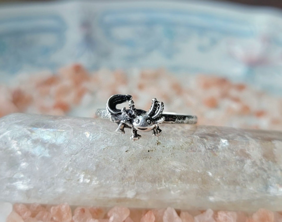 Cute Axolotl Ring, Adorable Sterling Silver Jewelry, Minimal Ring Set ...