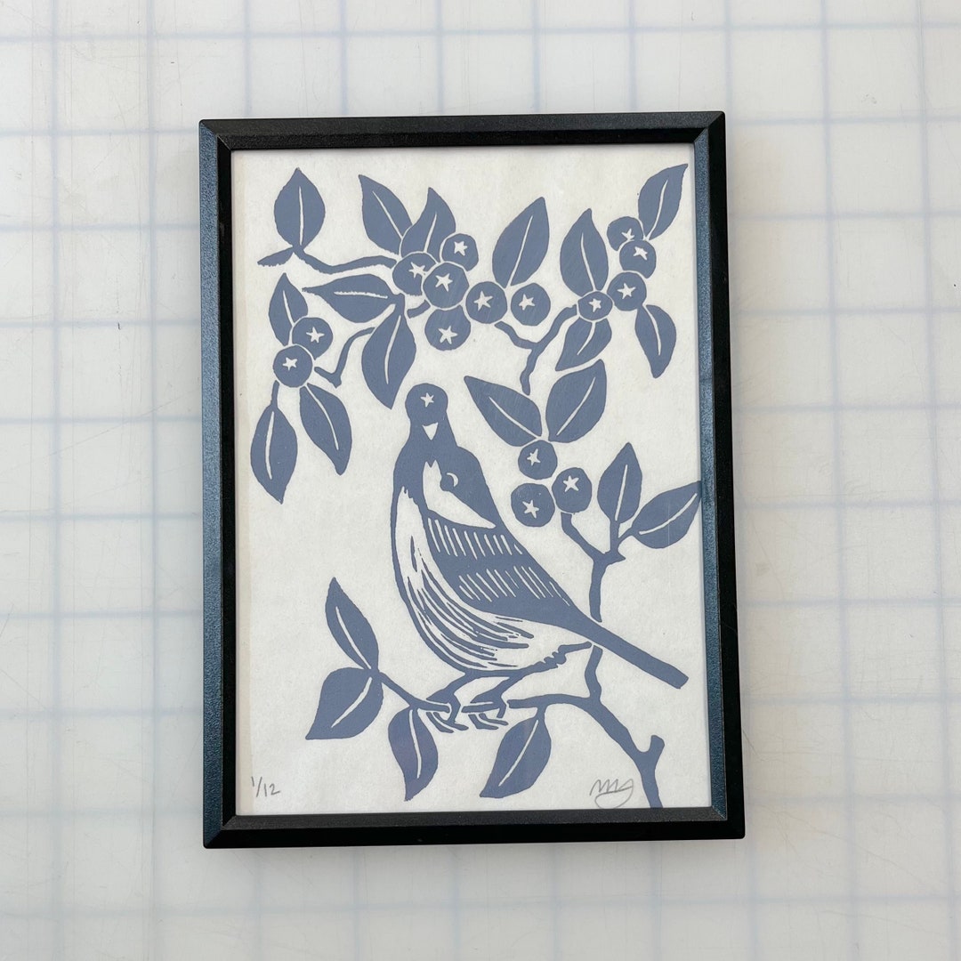 Blueberry Thief Linocut Print - Etsy