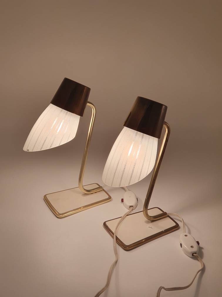 VEB Rare Mid Century Modern Brass Night Lamps, DDR Vintage Brass Body ...