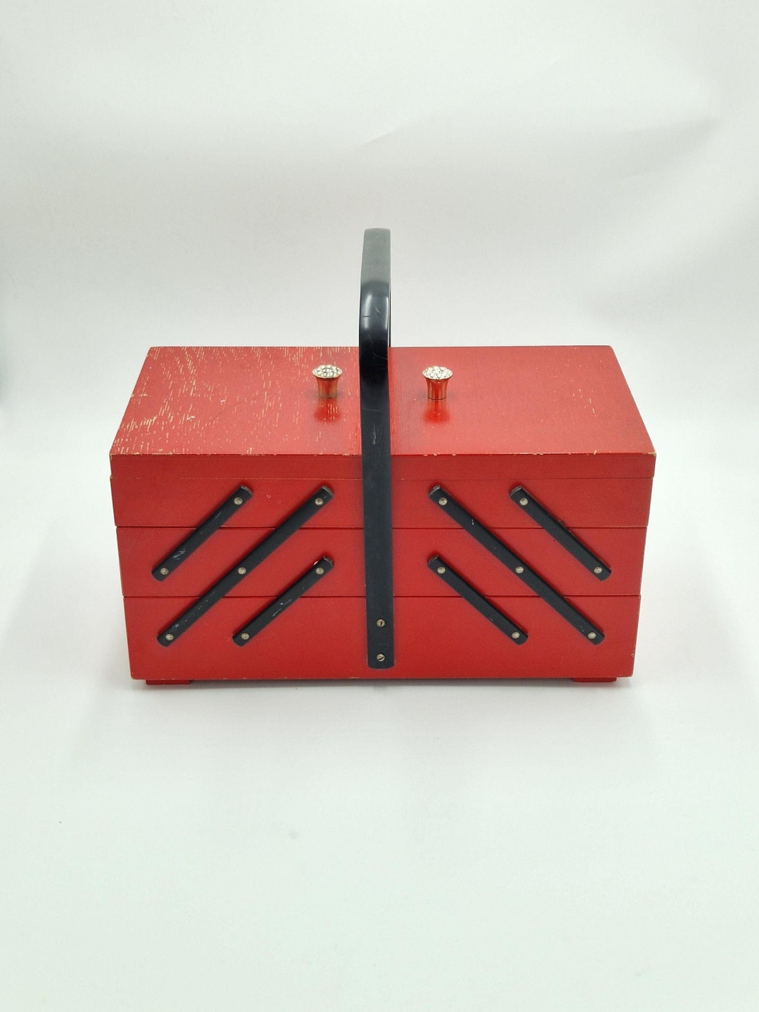 Vintage Sewing Box, Mid Century Wooden Frame, Sweet Details, Hinged ...