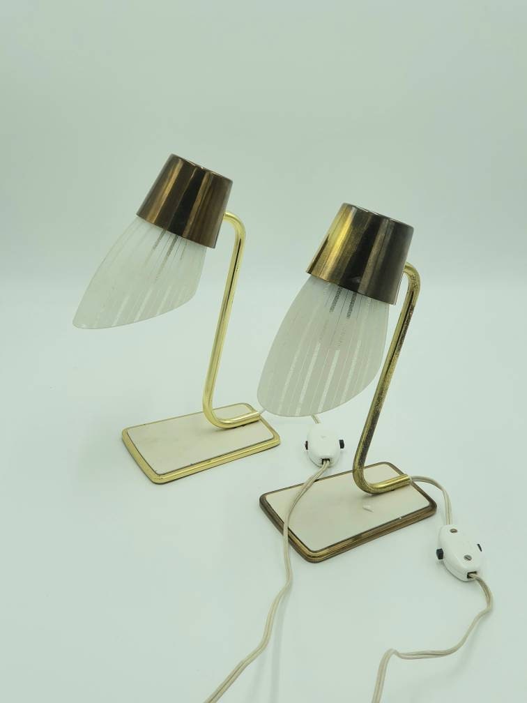VEB Rare Mid Century Modern Brass Night Lamps, DDR Vintage Brass Body ...