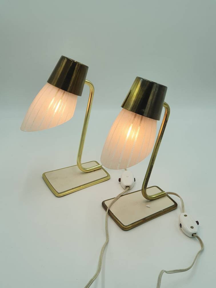 VEB Rare Mid Century Modern Brass Night Lamps, DDR Vintage Brass Body ...