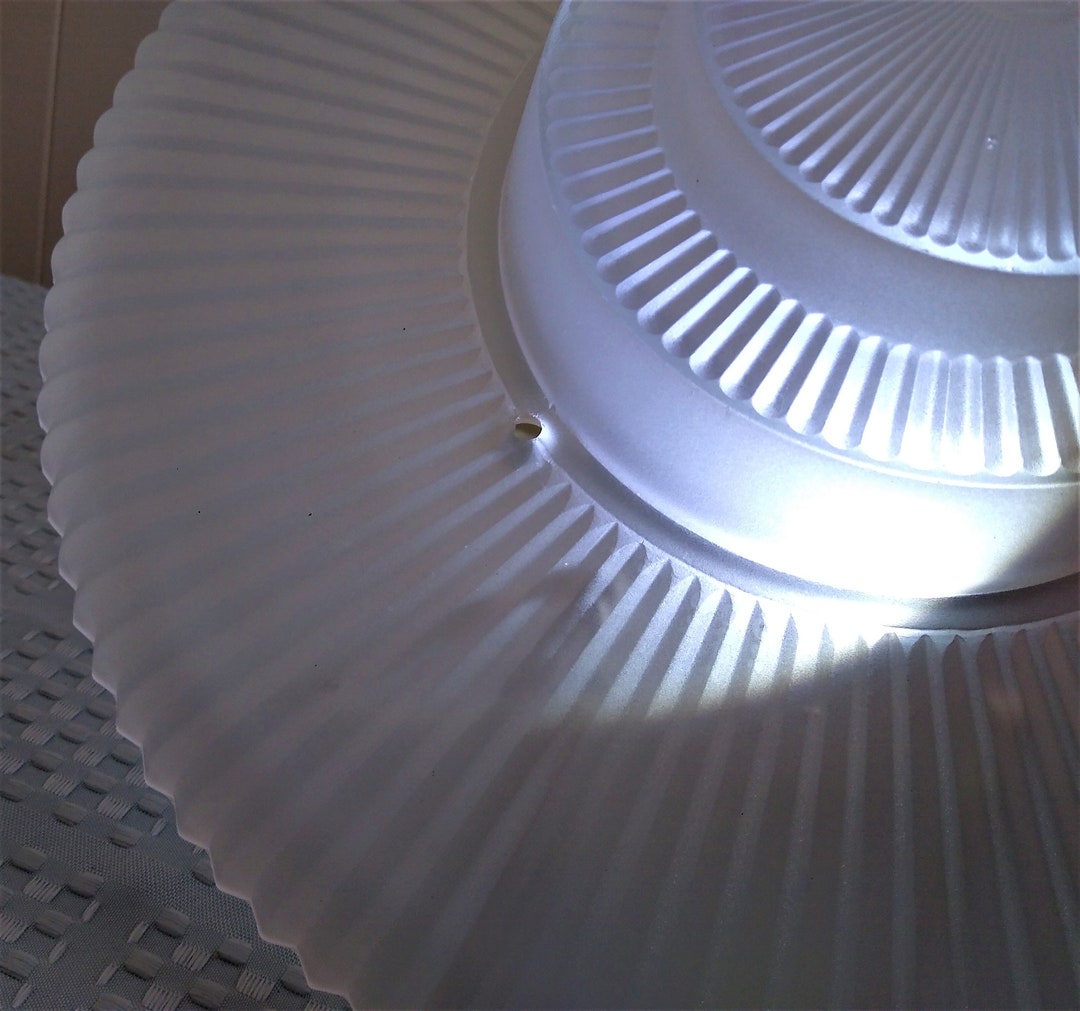 Art Deco Clear Frosted Round Glass Light Shade - 3 Tiered Ribbed Design ...