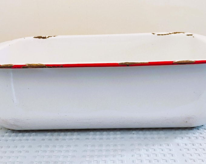 Vintage Rectangular White Enamel Roasting Pan - Red Trim - Large - Etsy
