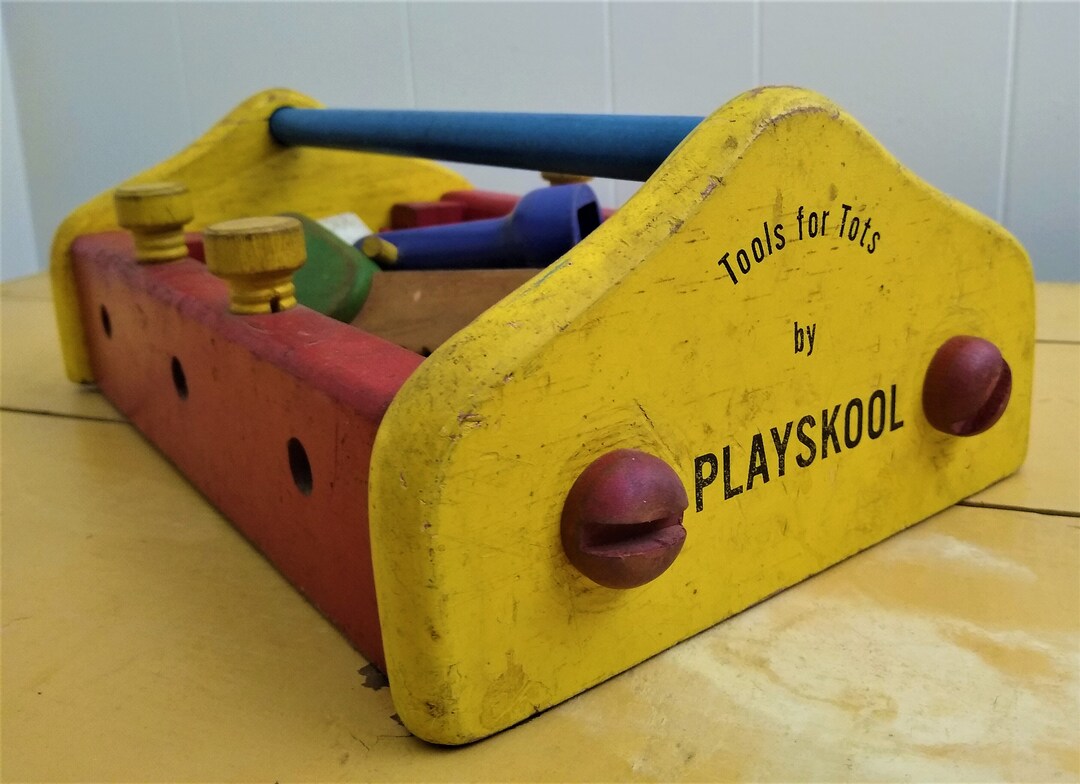 Vintage 'tools for Tots' by Playskool Wooden Tool Box - 7 Tools - 8 ...