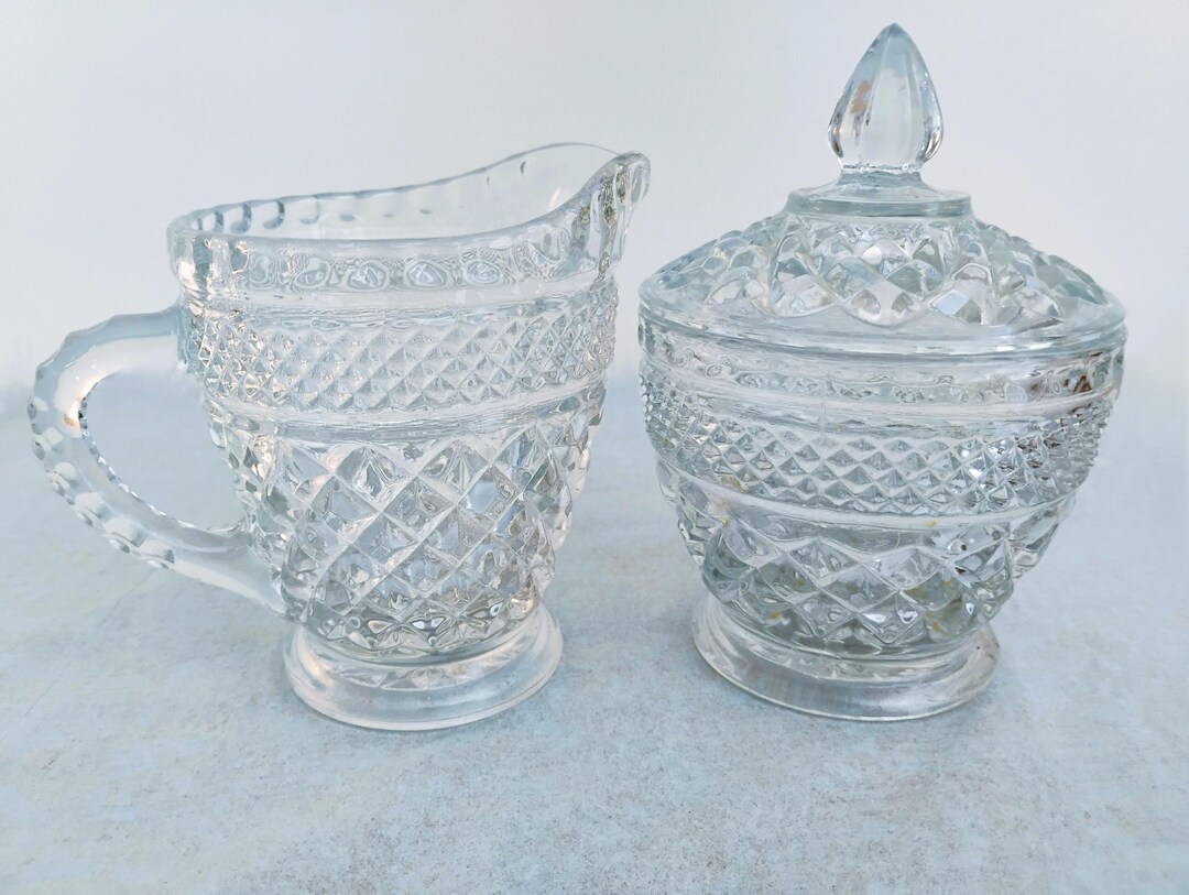 Vintage Anchor Hocking Wexford Pattern Pressed Glass Sugar Bowl and ...