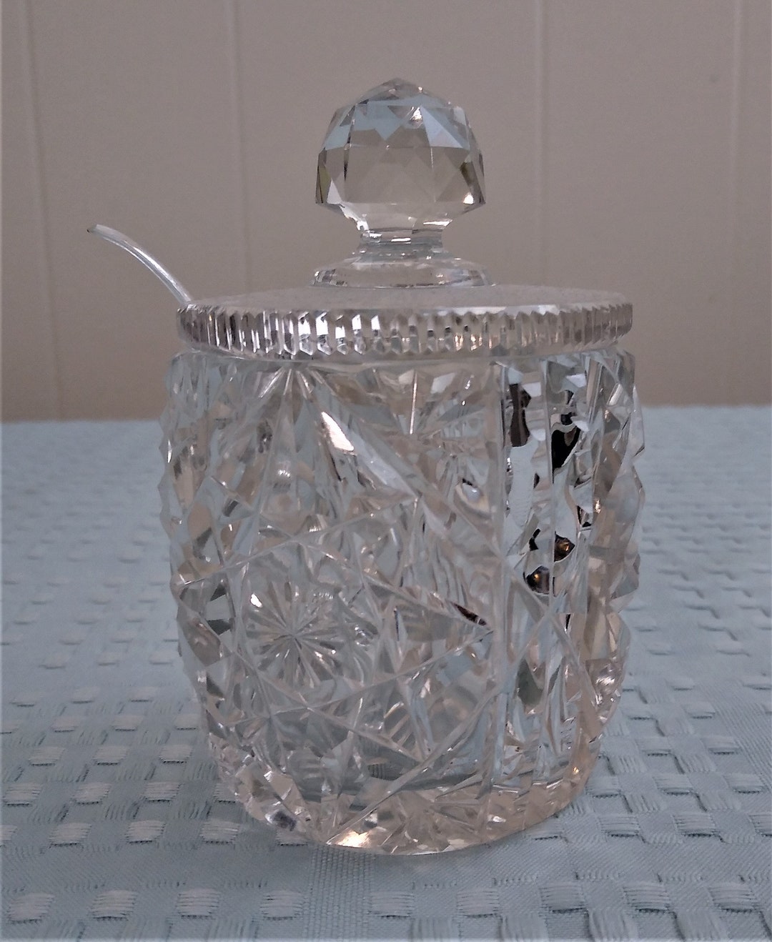 Antique American Brilliant Honey/mustard/condiment Serving Jar With ...