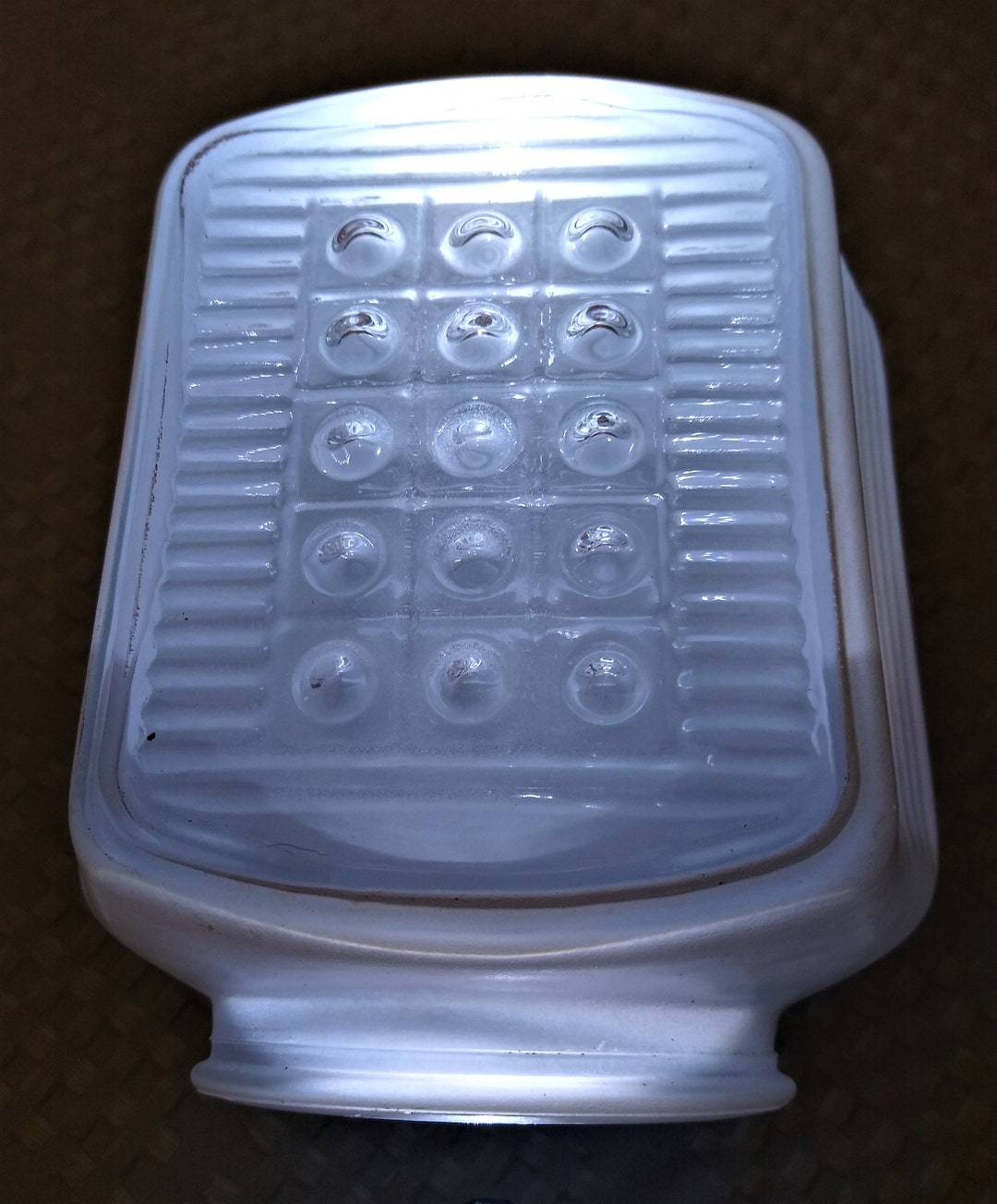 Vintage Art Deco Design Rectangular White and Clear Glass Light Shade ...