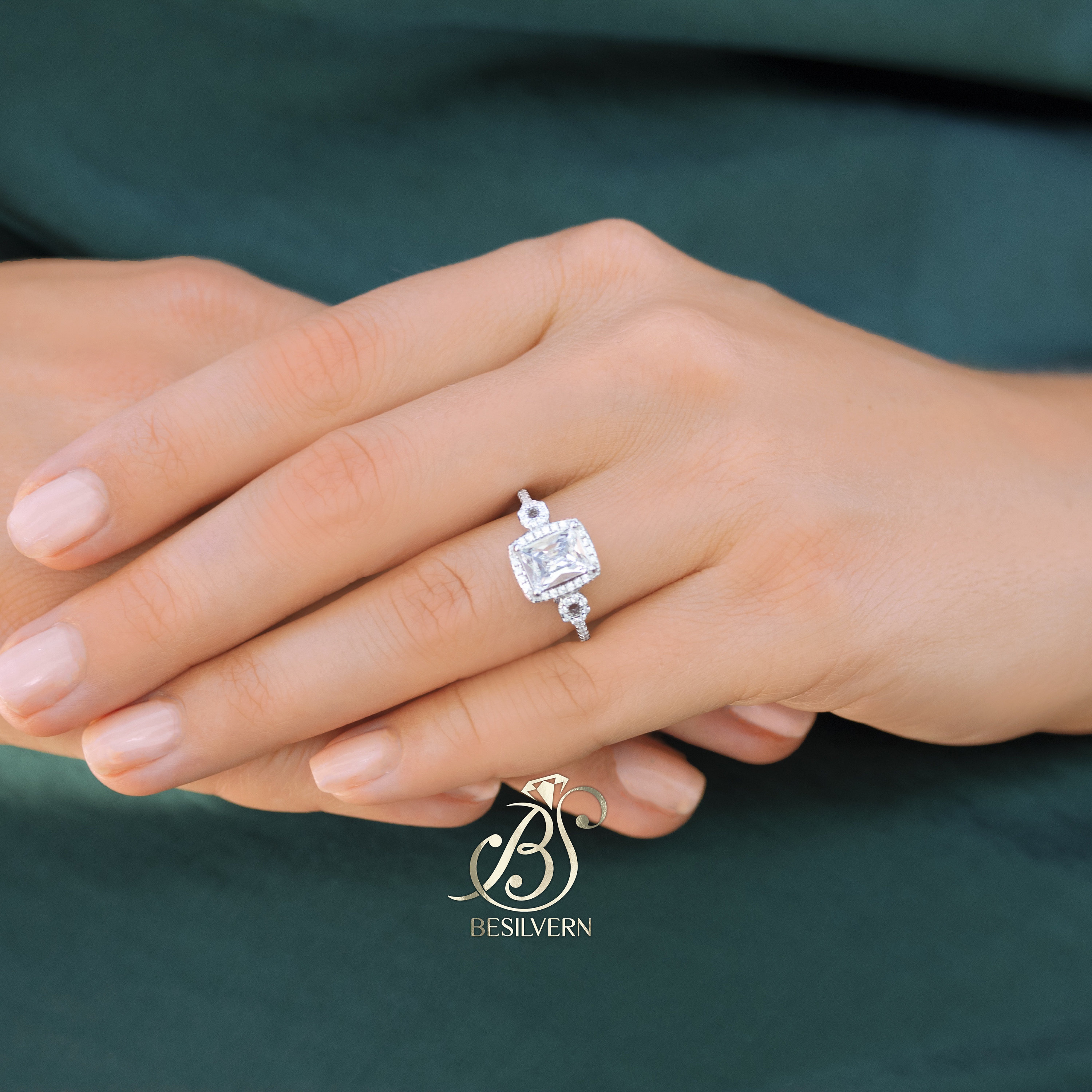 Radiant Cut 2 Ct Engagement Ring Sterling Silver Halo | Etsy