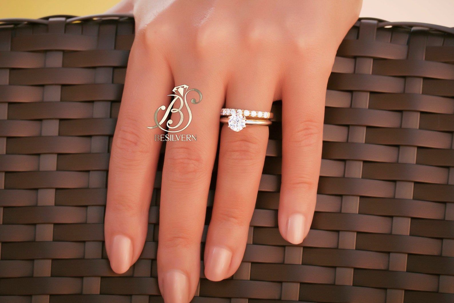 Yellow Gold Engagement Ring Set 18K Gold Plated Sterling - Etsy