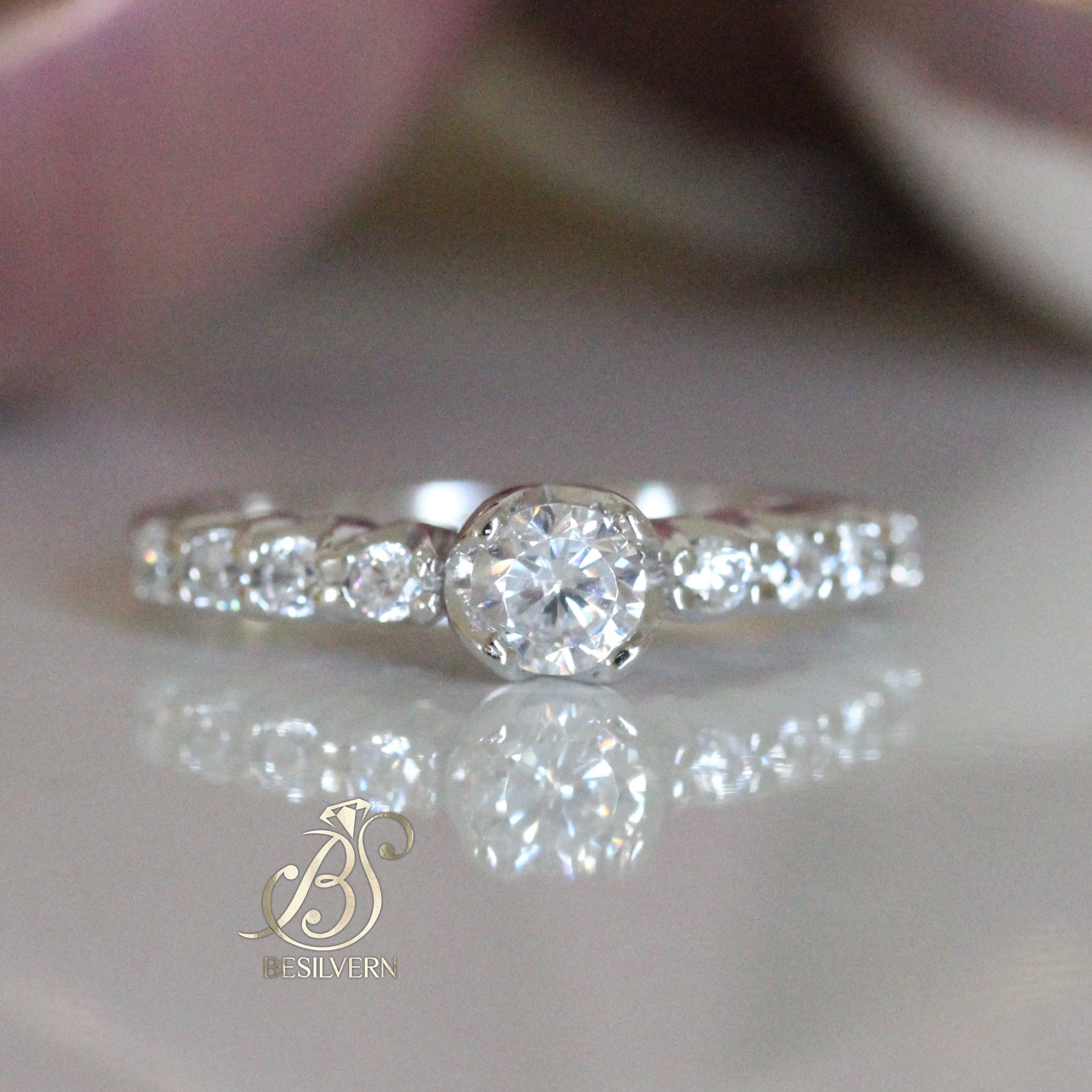 Round Cut Soltaire Accented Engagement Ring solitaire Tulip - Etsy