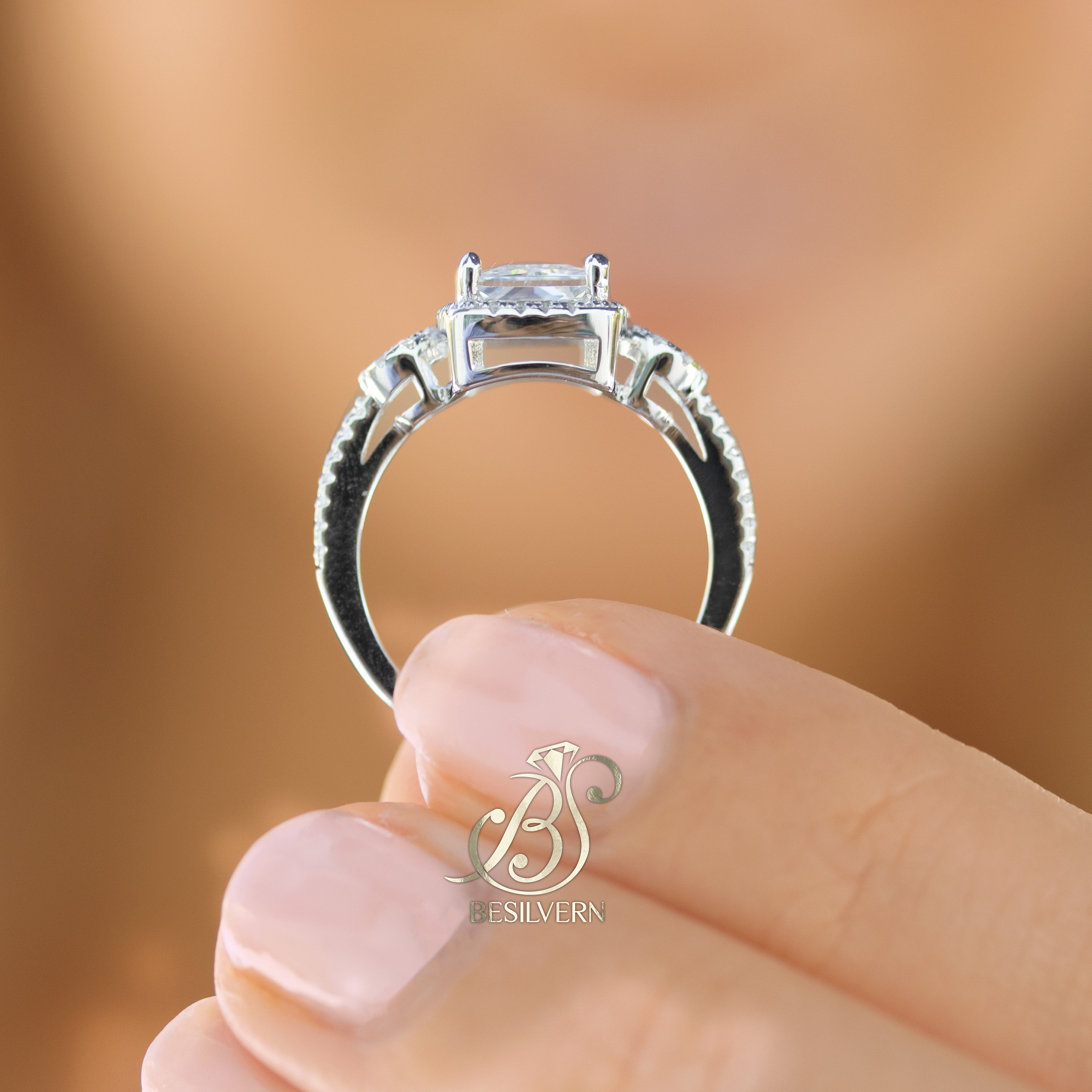 Radiant Cut 2 Ct Engagement Ring Sterling Silver Halo | Etsy