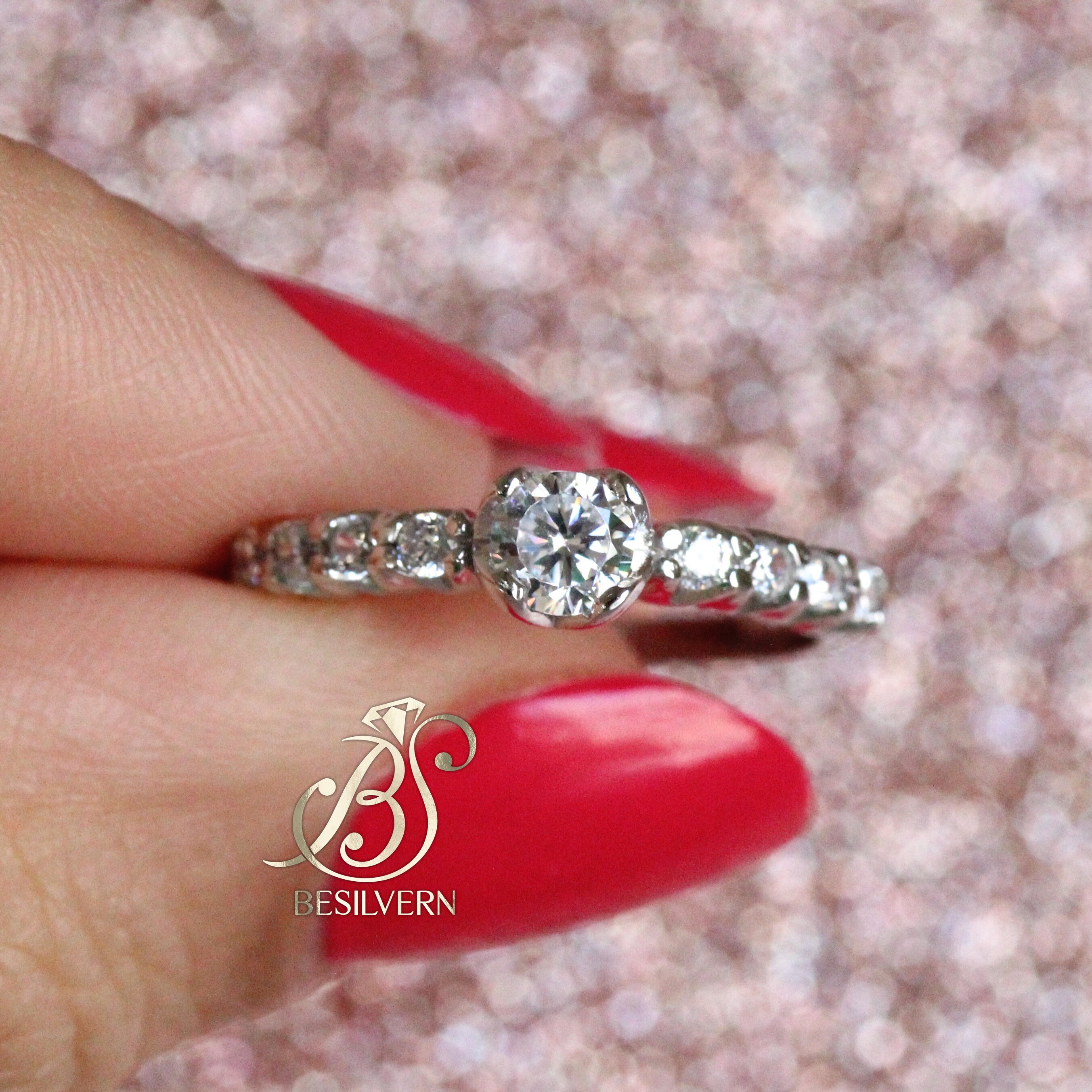 Round Cut Soltaire Accented Engagement Ring solitaire Tulip - Etsy