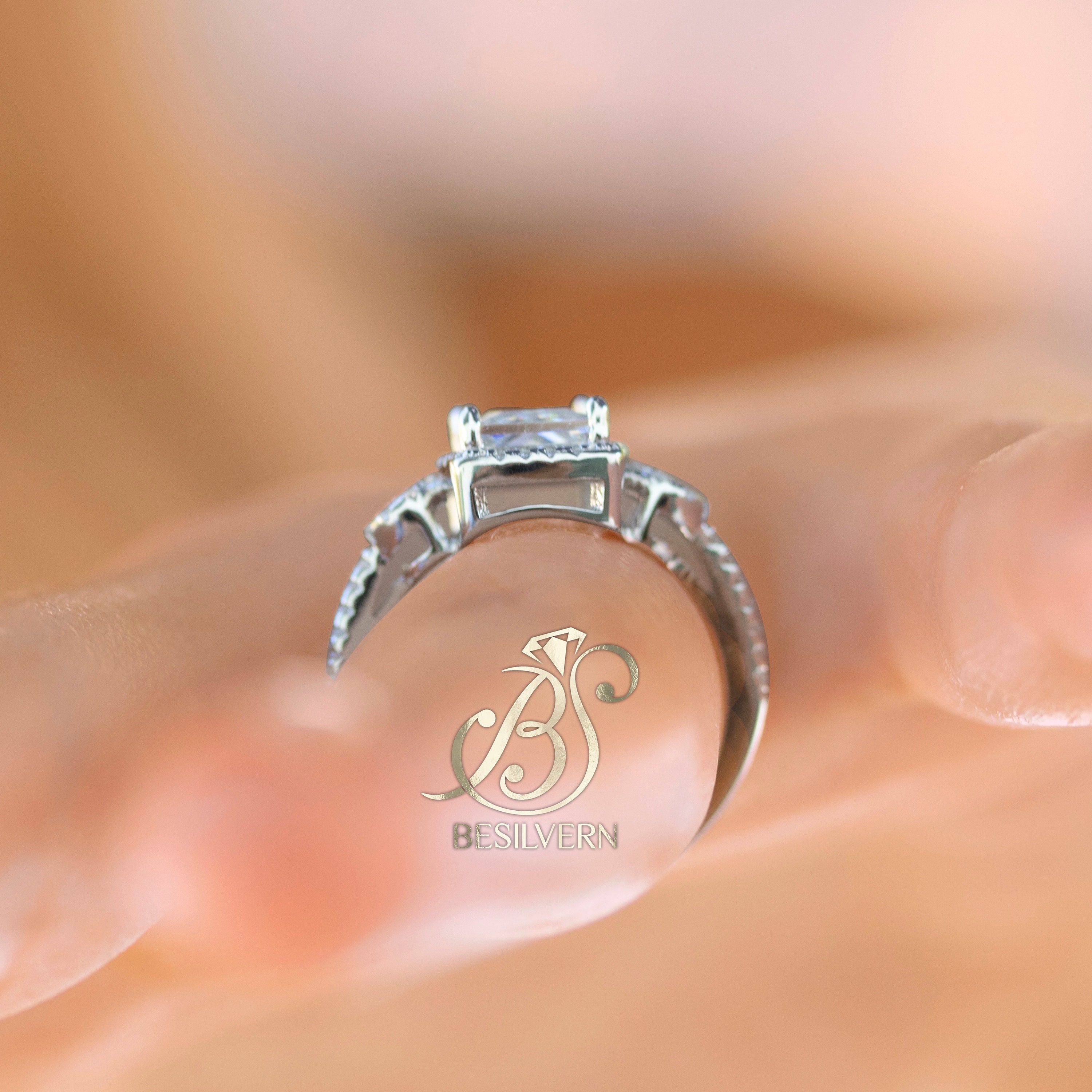 Radiant Cut 2 Ct Engagement Ring Sterling Silver Halo | Etsy