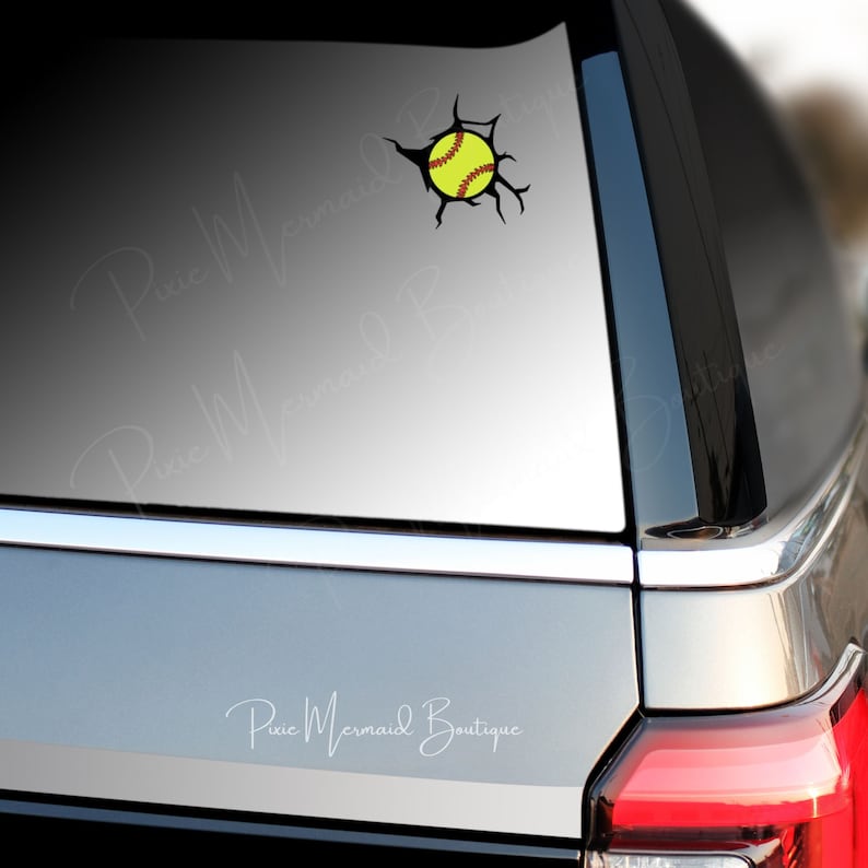 Softball Car Decal Cracked Window Softball Decal Car Decal Sticker ...
