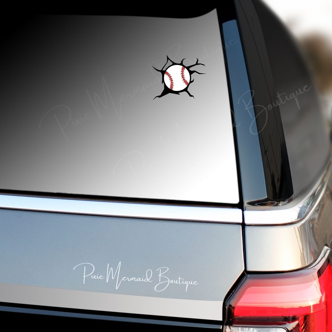 Baseball Car Decal - Cracked Window Baseball Decal - Car Decal ...