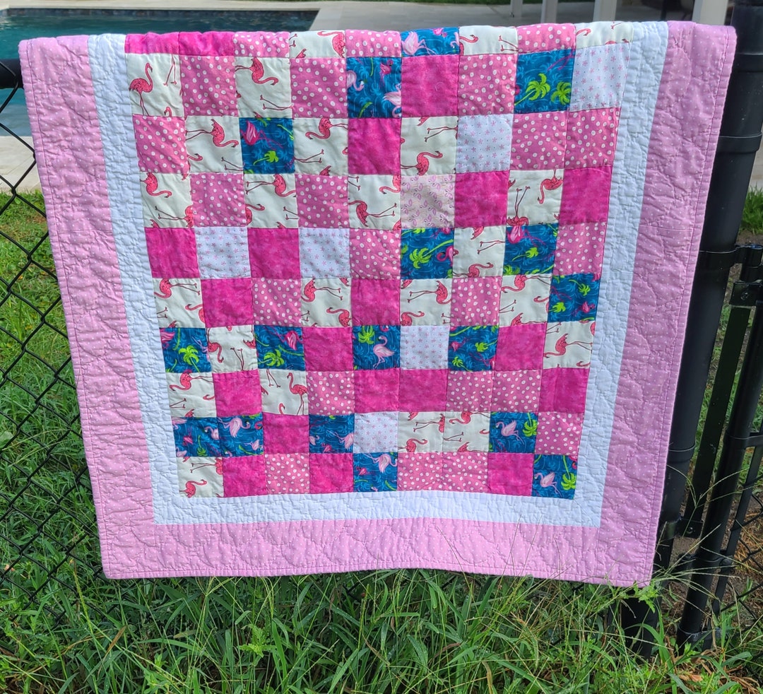 Pink Flamingos Baby Quilt Hand Quilted - Etsy