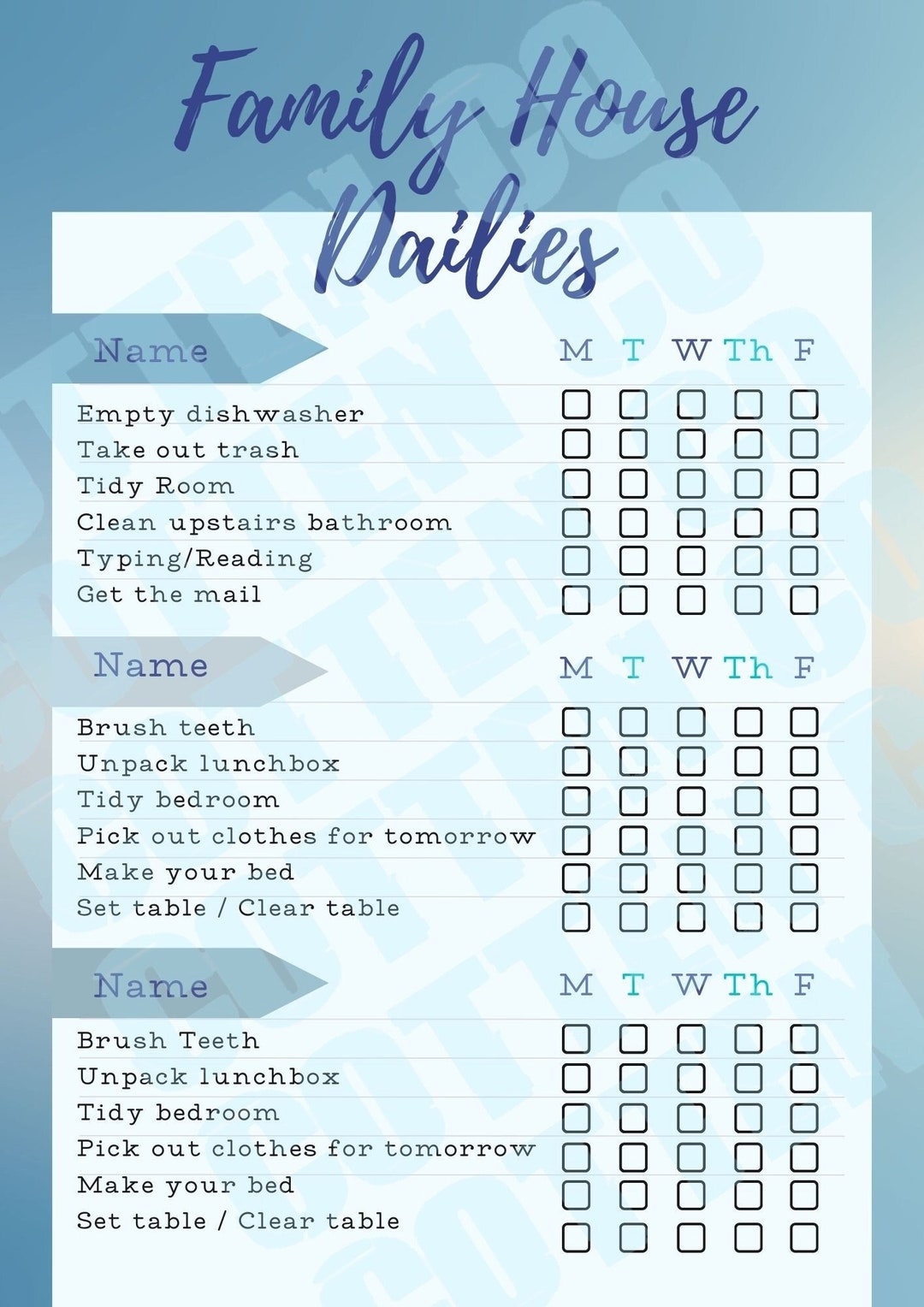 EDITABLE! Kids' Daily Tasks/chores List - Multiple Kids - Etsy