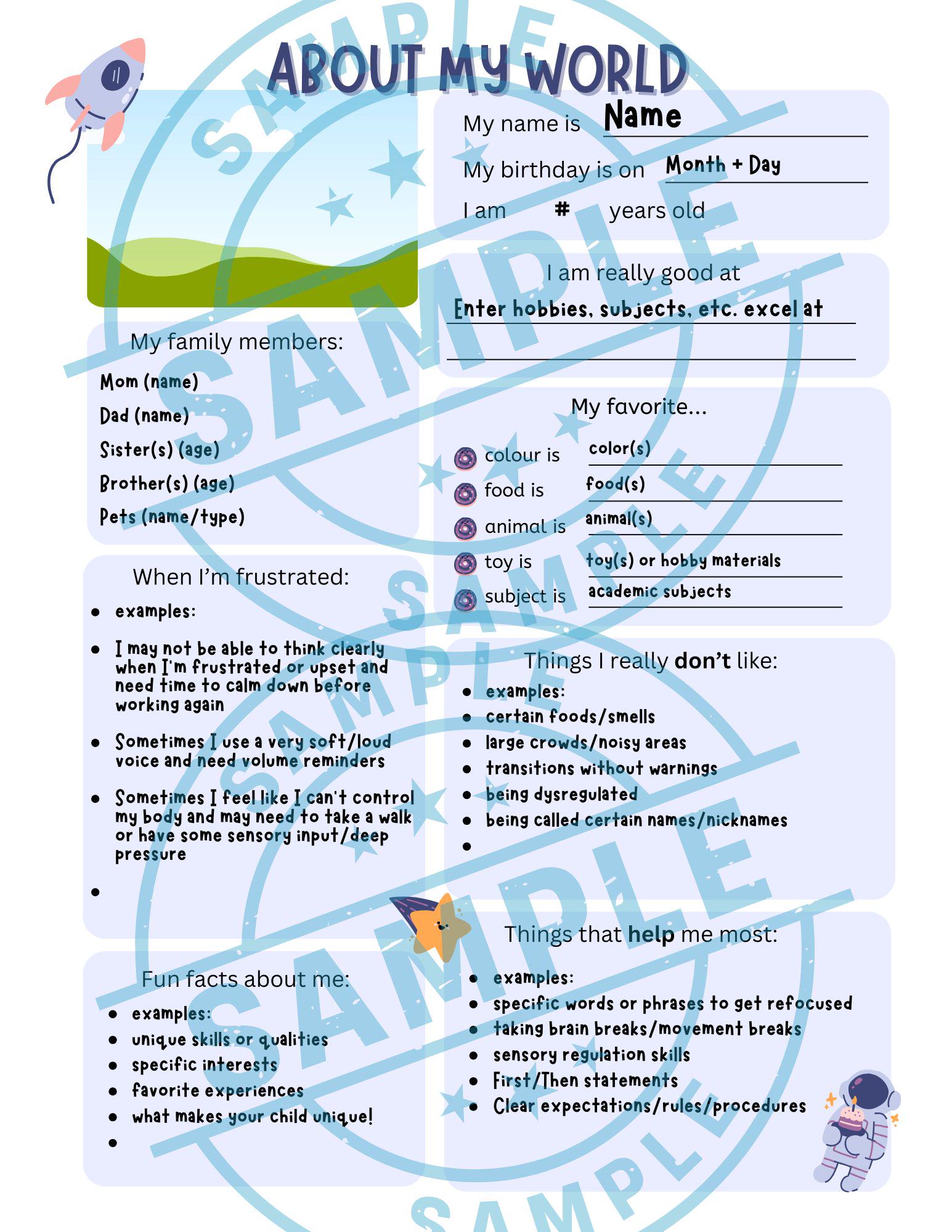 Editable & Printable! All About Me Kids' "cheat Sheet" for Teachers ...