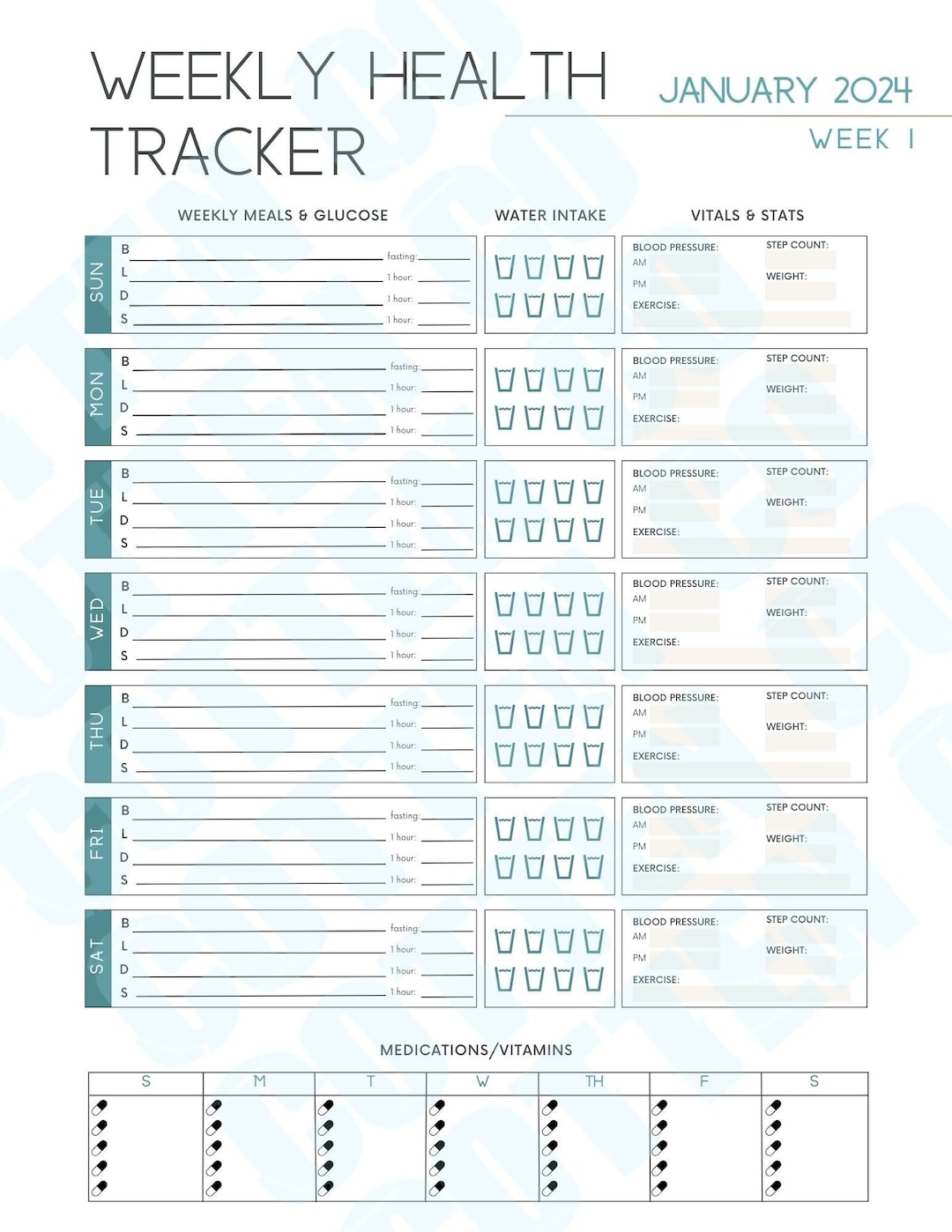 Weekly Health Tracker Template - Etsy