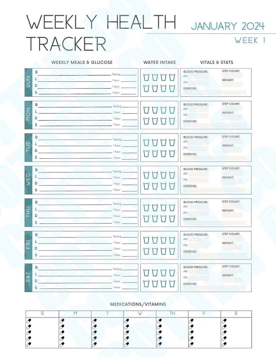 Weekly Health Tracker Template - Etsy