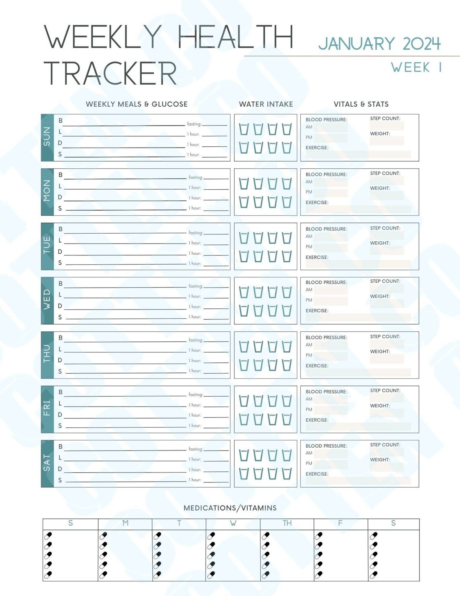 Weekly Health Tracker Template - Etsy
