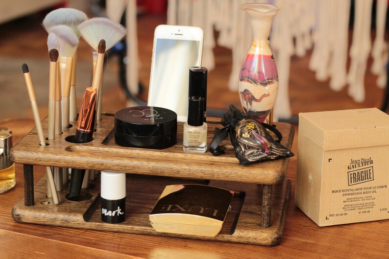 MakeUp stand WoodMakeup desk organizerMakeup Wooden | Etsy