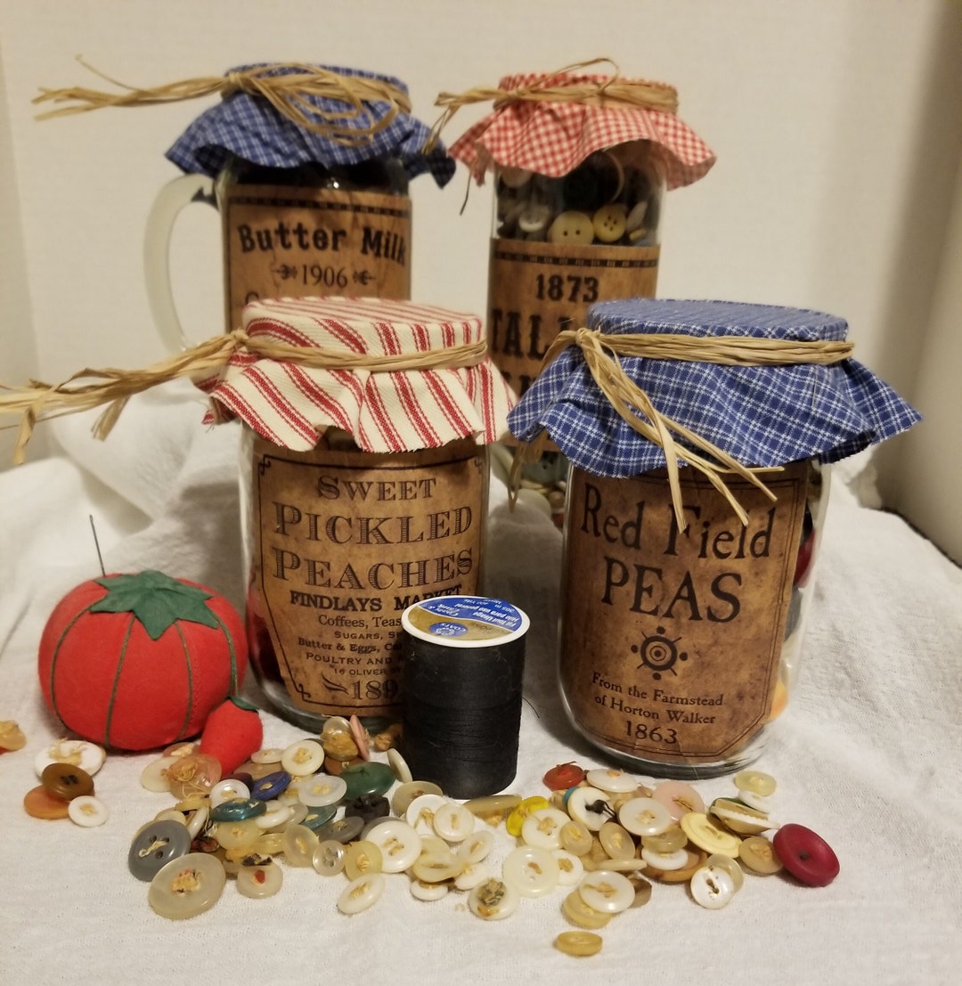BUTTONS!!! Vintage Buttons in Cute Jars With "old Timey" Labels - Etsy