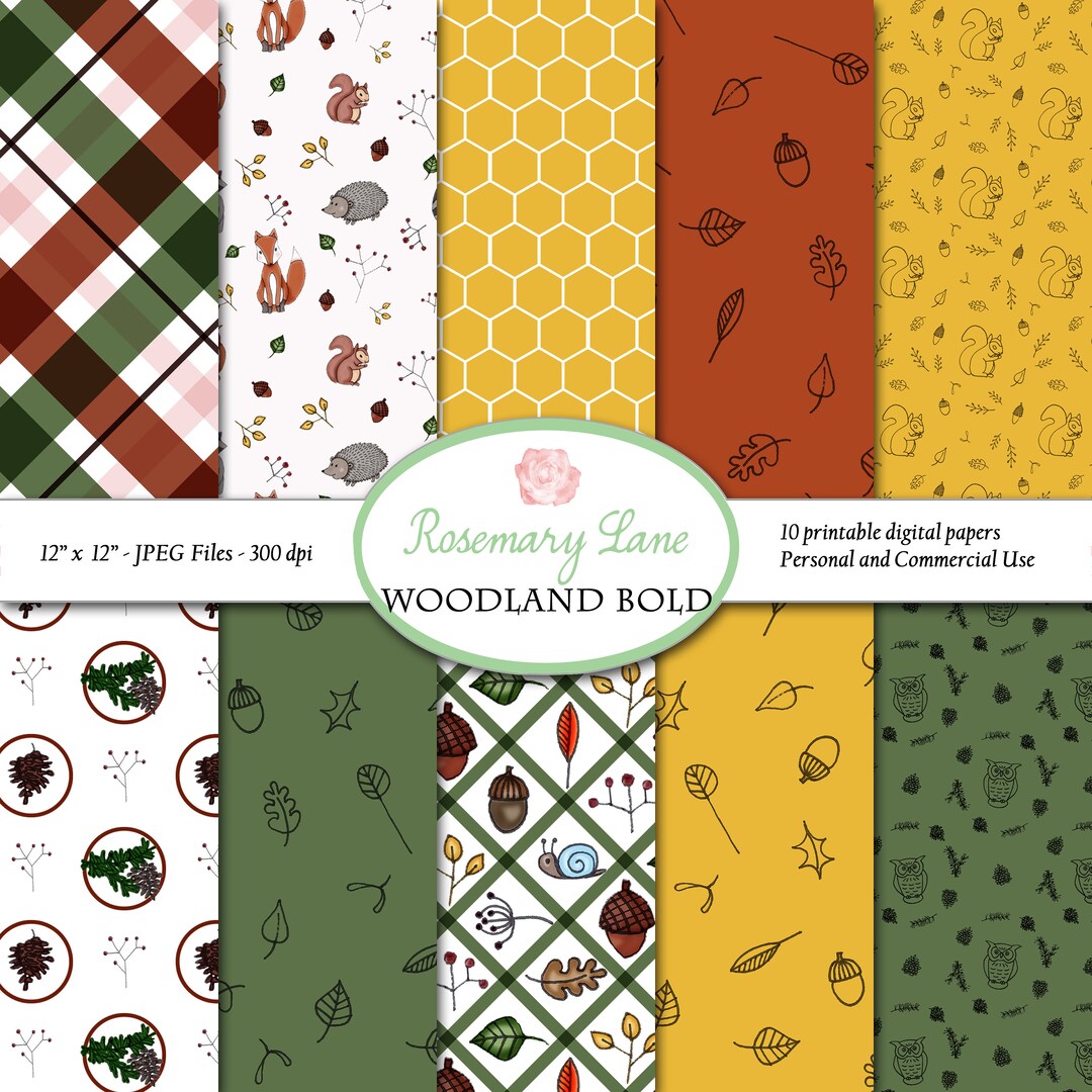 Woodland Bold Digital Paper Pack - Etsy
