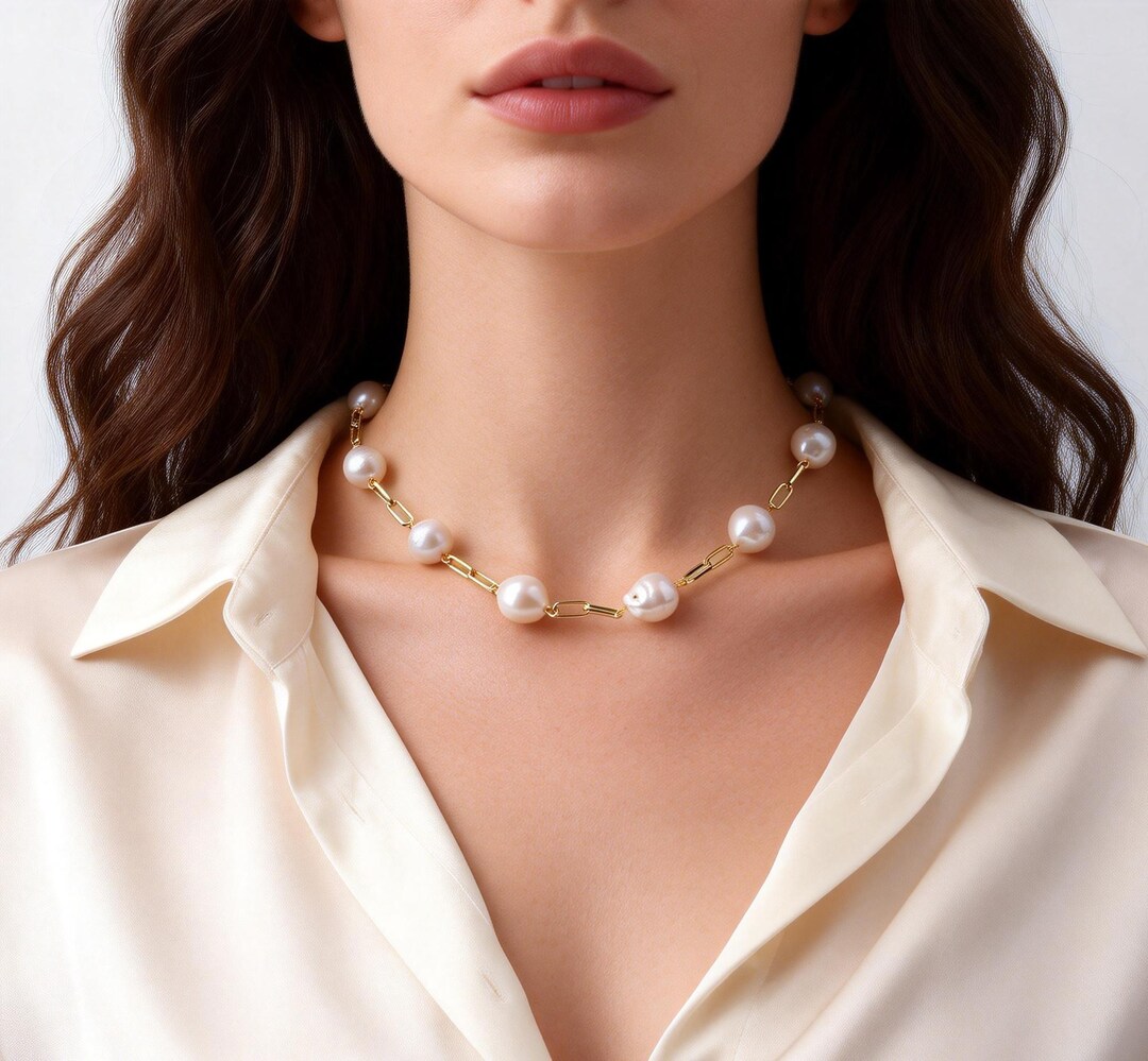 White Elegant Baroque Pearl Necklace,nucleated Fireball Pearls Necklace ...