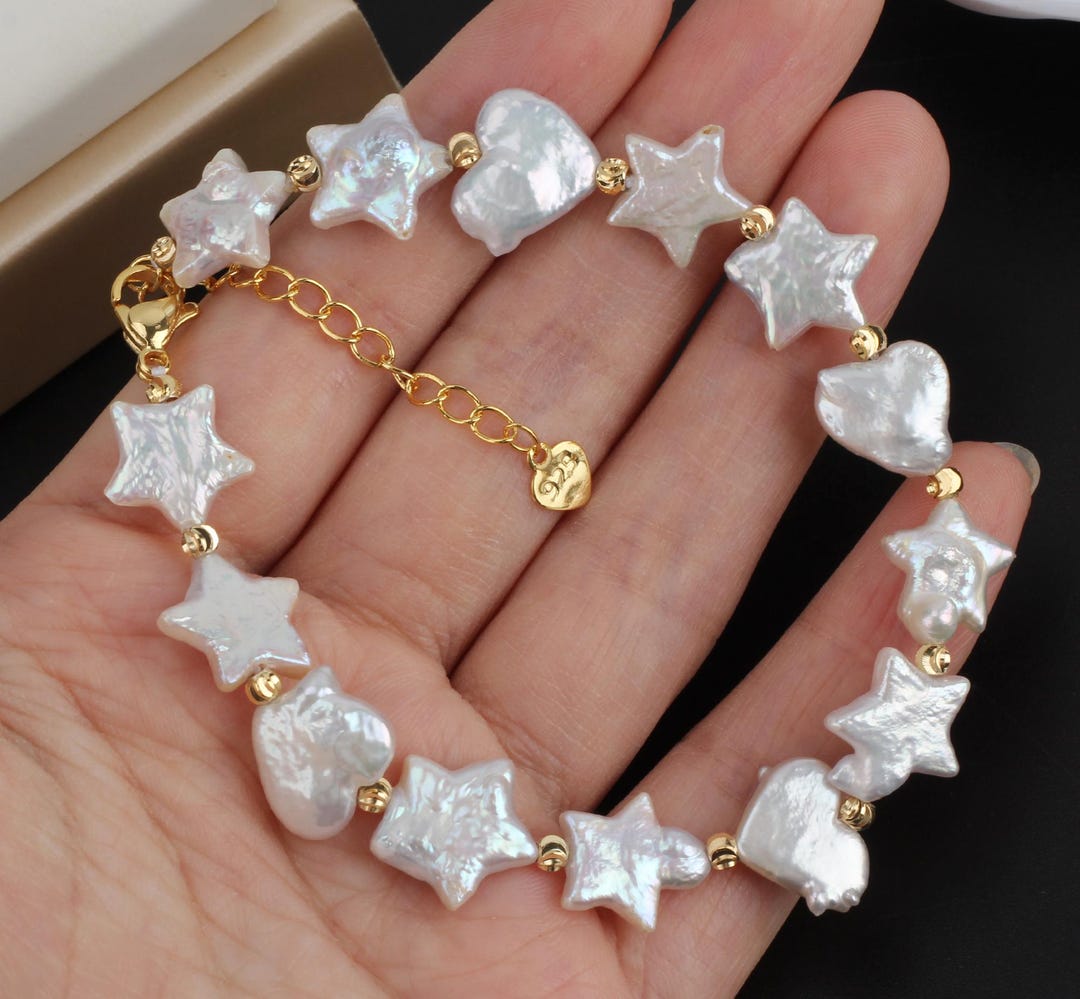 White Star Pearl Bracelet,irregular Shape Star Pearl Bracelet, Gold ...